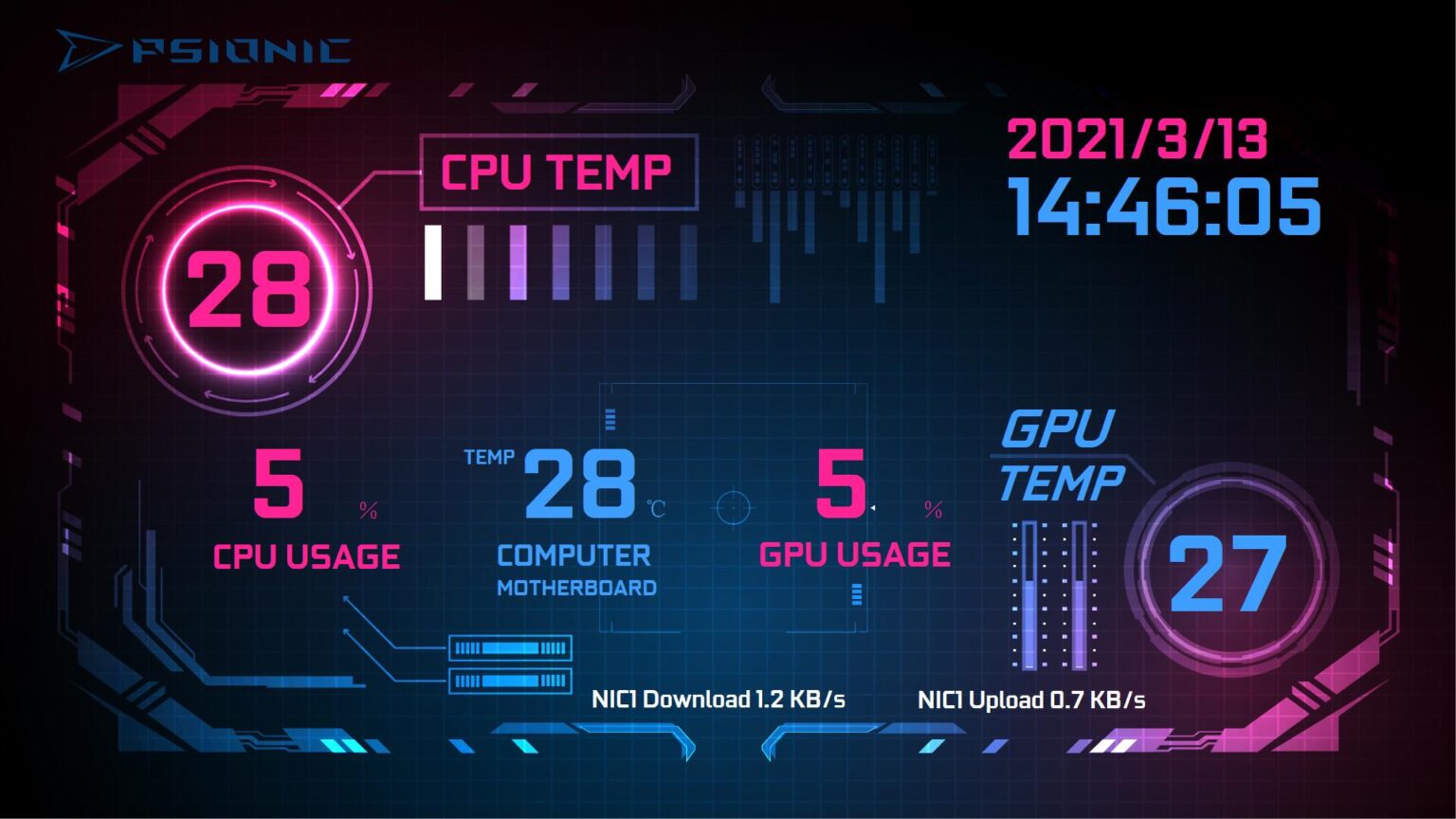 PSIONIC Blue red_1920X1080_Aida64_LCD项目_Aida64交流